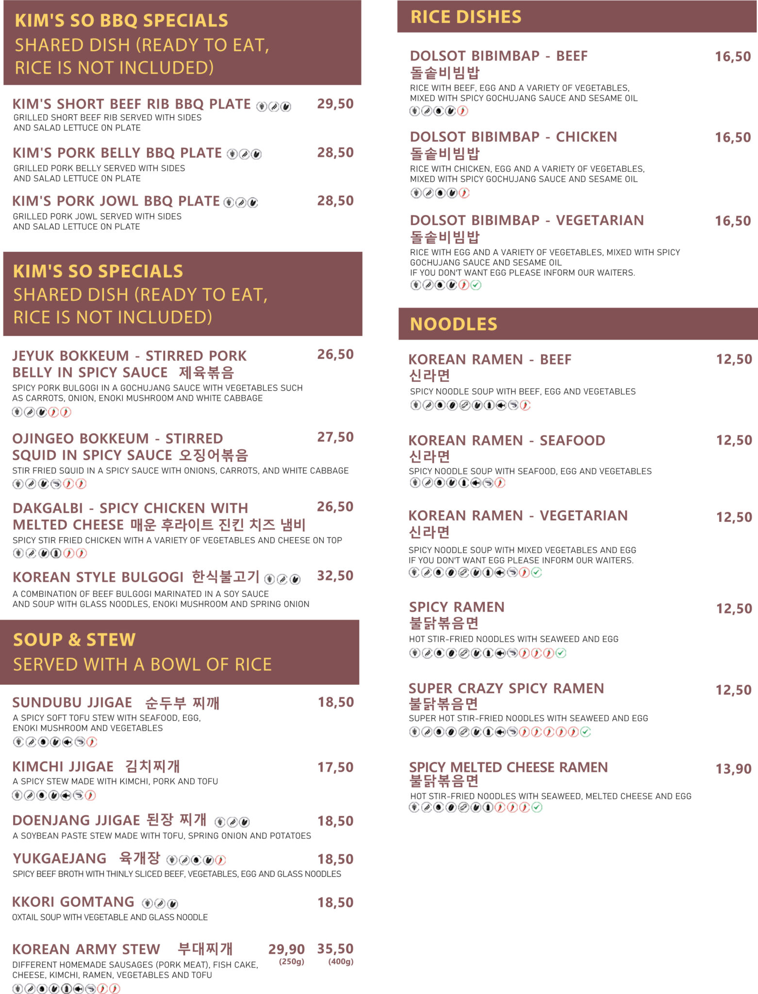 Menu – Kim's So Korean Food Centrum